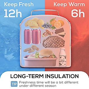 TOURIT Lunch Bag Women Double Deck Lunch Box Insulated Lunch Cooler Pink, with Reusable Long-Lasting Slim Ice Packs, Camping Accessories, 2 Packs Pink & Purple