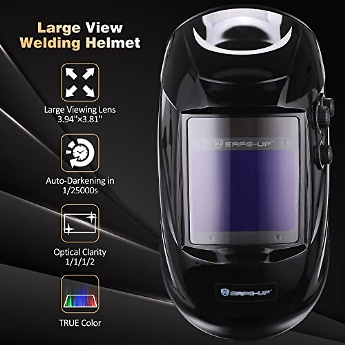 Auto Darkening Welding Helmet, SU SAFE-UP Large Viewing Screen 3.94"X3.81" True Color Solar Powered Welding Hood, 4 Arc Sensor Wide Shade 5-9/9-13 Welders Mask for TIG MIG ARC