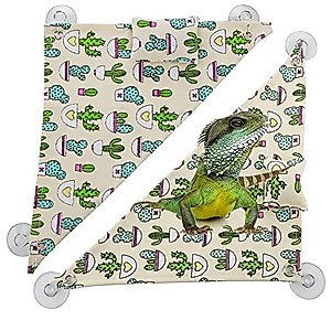 2 Pack Reptile Hammock with Small Pillow Swing Hanging Bed Lounger Ladder with Adhesive Hooks and Suction Hook for Lizard Leopard Gecko Bearded Dragon