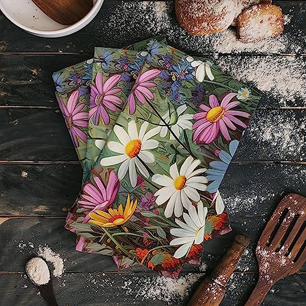 Big buy store Kitchen Towels Set of 2 Flower Blossom Dish Towels and Dishcloths Sets Decorative Tea Towel Butterfly Floral Absorbent Hand Towels for Kitchen Drying Bathroom Decor Gift 18x28 Inch