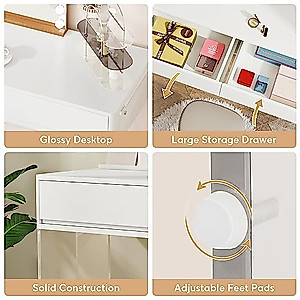 LITTLE TREE Computer Desk with Acrylic Legs, Home Office Desk with 2 Drawers, Modern White Desk with Storage, Makeup Vanity Desk for Bedroom