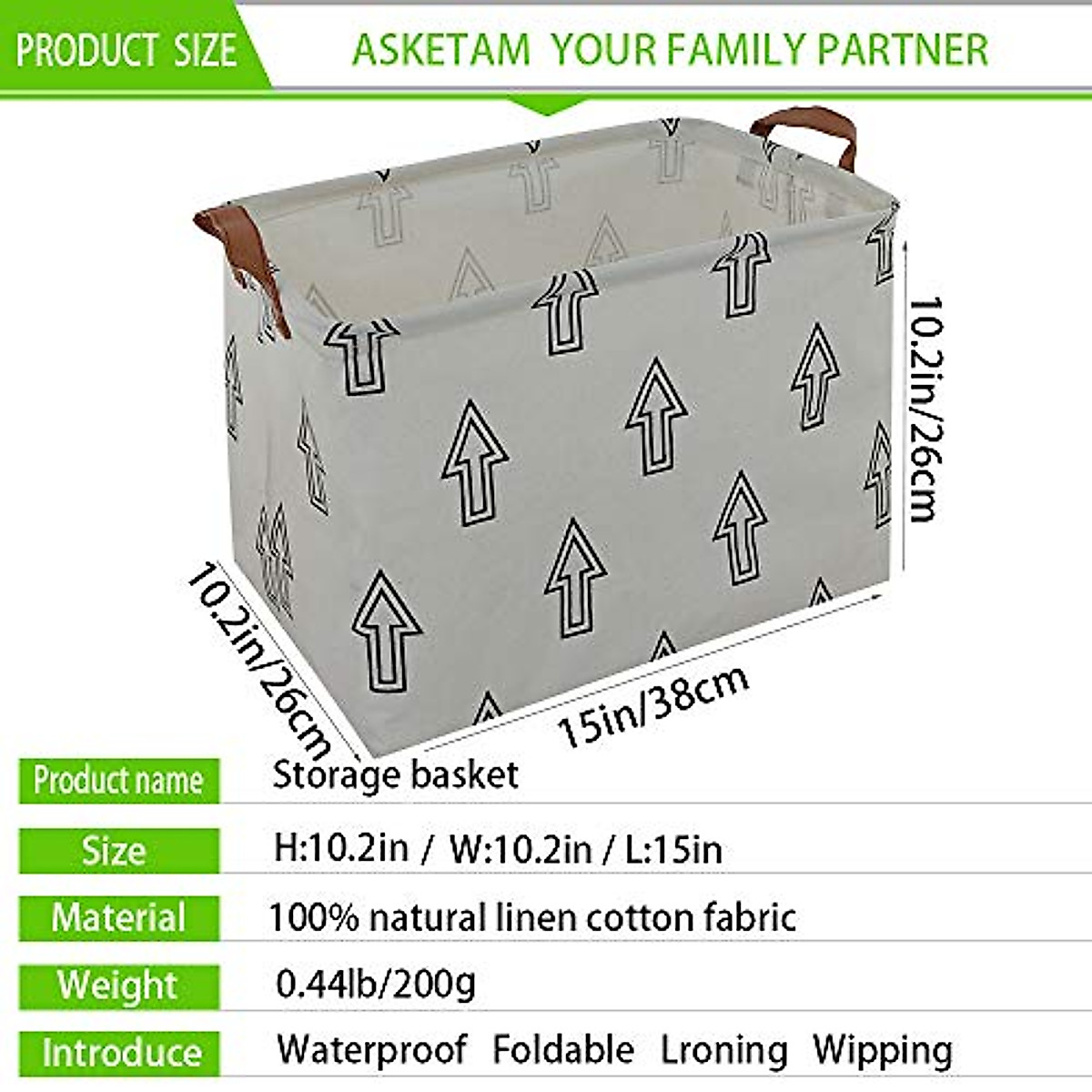 ASKETAM Kid Cute Rectangle Storage Basket Baby Collapsible Toy Storage Bin Nursery Child Playroom Bedroom Decor Clothes Storage Bin Gift Basket(Arrow)