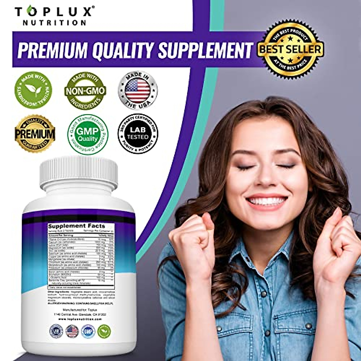 Toplux Magnesium Zinc Calcium Vitamin D3 Complex – Essential Minerals Formulated for Immune System Support, Sleep, Muscle Relaxation & Recovery, Strong Bones, for Men Women, 100 Tablets