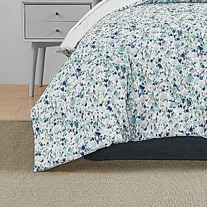 Poppy & Fritz - Queen Duvet Cover Set, Reversible Cotton Bedding with Maching Shams & Zipper Closure, All Season Home Decor (Olivia Blue, Queen)