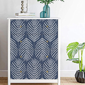 Fititem Blue Wallpaper Peel and Stick Wallpaper 393”×17.3” Coastal Modern Boho Contact Paper for Cabinet Dark Blue Leaf Wallpaper for Bedroom Removable Self-Adhesive Waterproof Wallpaper for Bathroom