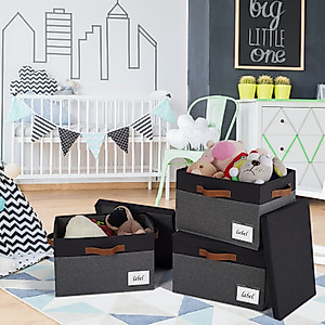 PFFVRP Storage Bins with Lids, Foldable Fabric Storage Boxes with Lids, Storage Baskets for Shelves with 3 Handles and Labels, Storage Basket with Lid for Home Bedroom Closet Office