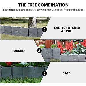 GUOFEI DIY Decorative Flower Grass Bed Border,Grey Stone Effect Plastic Palisade Fence Lawn Edging Garden Fence Edging,for Garden,Lawn,Walkway and Landscape Edging (10pcs, Gray)