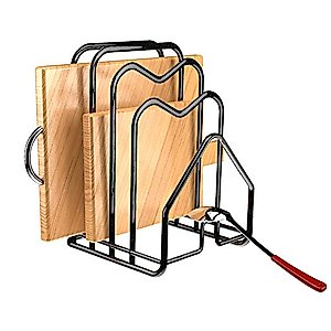 Cutting Board Rack Holder Chopping Board Organizer Stand Kitchen Pot Pan Lids Rack Organizer Flat Steel 4.92”x5.72”x8.46” (Black)