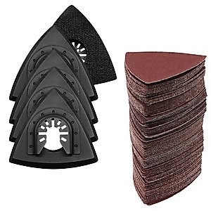 SWZHAI 5 PCS 3-1/8" Oscillating Tool Sanding Pad & 125 Pcs 80mm Triangle Sanding Pads Assorted 60/80/100/120/240 Grits, Universal Triangular Hook & Loop Multitool Sanding Pads Attachment Kits