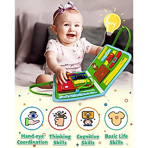 Exorany Busy Board, Montessori Toys Gifts for 1 2 3 4 Year Old Girls and Boys, Sensory Toys for Toddlers 1-3, Preschool Educational Toys Travel Activities, Learning Alphabet Animal Fine Motor Skills