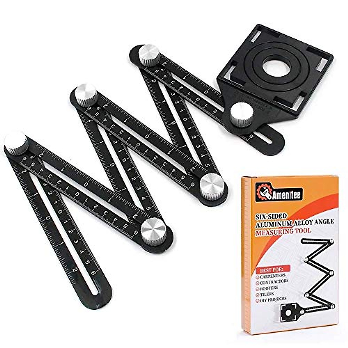 Amenitee Six-Sided Aluminum Alloy Angle Measuring Tool - Universal Opening Locator-Universal Ruler - Full Metal Multi Angle Measuring Tool-Upgraded Aluminum Alloy Ruler (six sides)