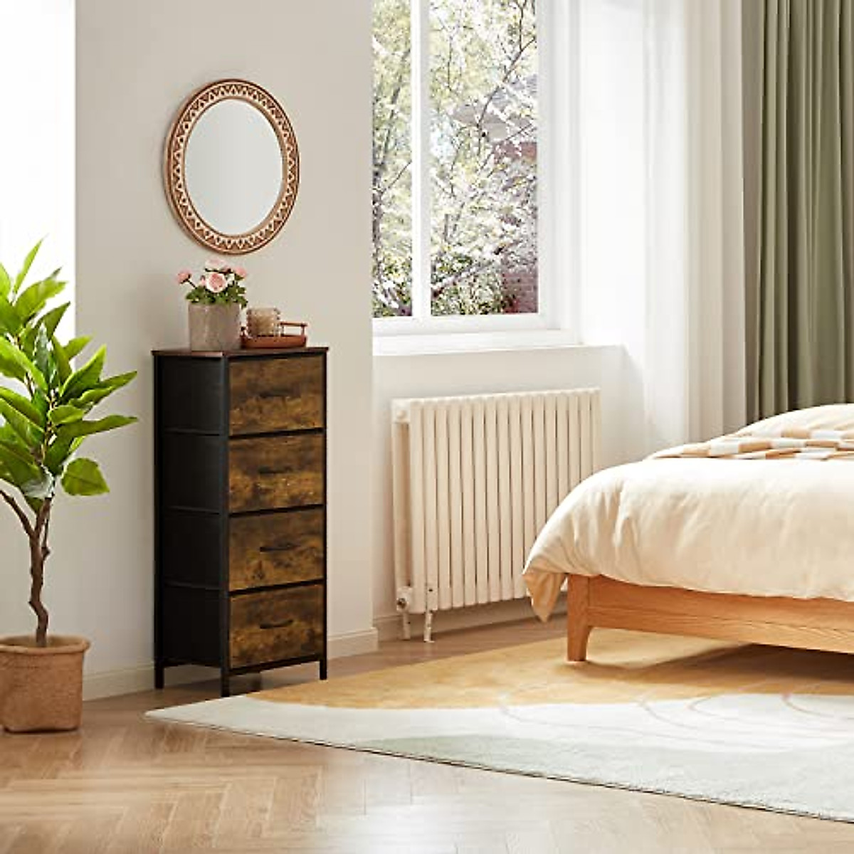 Lifewit Tall Dresser with 4 Removable Fabric Drawers, Storage Tower, Dresser for Bedroom Closet Bedside Nursery Laundry Living Room, Sturdy Steel Frame&Wood Tope, Rustic Brown