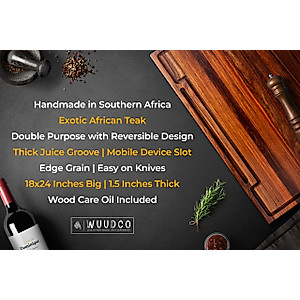 WuudCo Butcher Block Cutting Board | 18x24 Large Board for Meat Cutting, Large Charcuterie Board, Teak Handmade Cutting Boards, Thick Best Wood Cutting Board