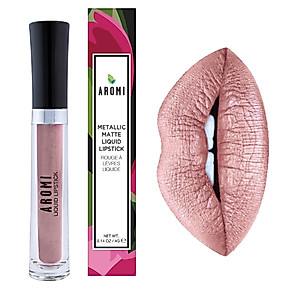 Aromi Metallic Liquid Lipstick | Smudge and Smear Proof, Long-lasting, Light Brown, Nude Lip Color with Shimmery Finish, Vegan, Cruelty-free, Gluten Free (Brown Sugar)