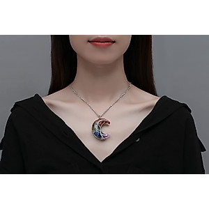 MAIBAOTA 7 Chakra Healing Crystal Necklace Tree Life Crescent Moon Phase Stone Pendant Necklaces Natural Reiki Spiritual Quartz Gemstone Mothers Day Gifts for Mom Hippie Witch Jewelry Gifts for Women