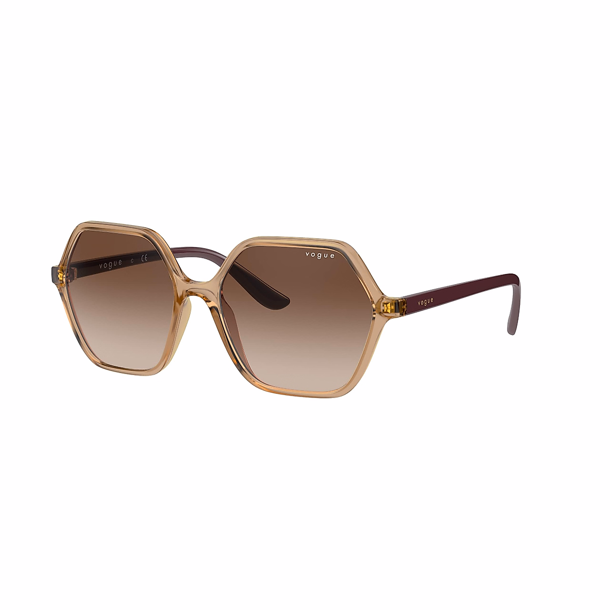 Vogue Eyewear Women's VO5361S Hexagonal Sunglasses, Transparent Caramel/Brown Gradient, 55 mm