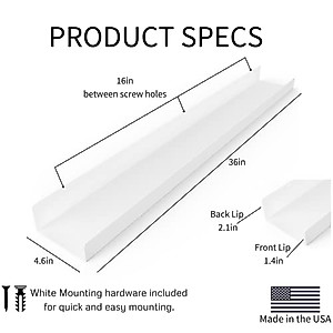 DIY CARTEL Made in USA Floating Metal Wall Shelf Picture Ledge - USA Manufactured Steel - Industrial Heavy Duty Modern Farmhouse Rustic Designed Shelf (36in White)