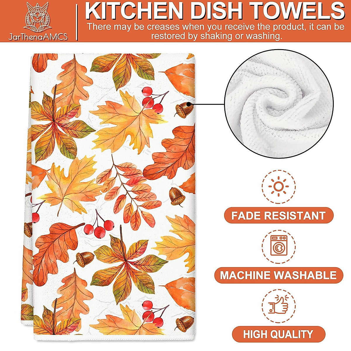 JarThenaAMCS Fall Leaves Kitchen Towels Watercolor Maple Leaves Dish Towels 18 x 28 Inch Autumn Hand Drying Tea Towels for Thanksgiving Cooking Baking Cleaning Wipe, Set of 2