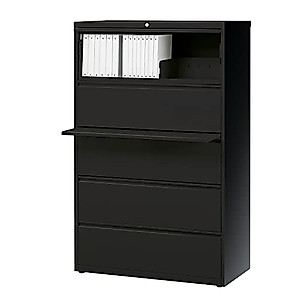 STAPLES 21754D Hl8000 Commercial 5-Drawer Lateral File Cabinet, Locking, Letter/Legal, Black, 36-W