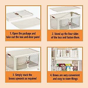 Quaocens Plastic Collapsible Storage Bins with Lids and Wheel,3-Tier Foldable Storage Boxes with Doors,Stackable Closet Storage Collapsible Storage Bin Is Suitable for Organizing Books,Clothes