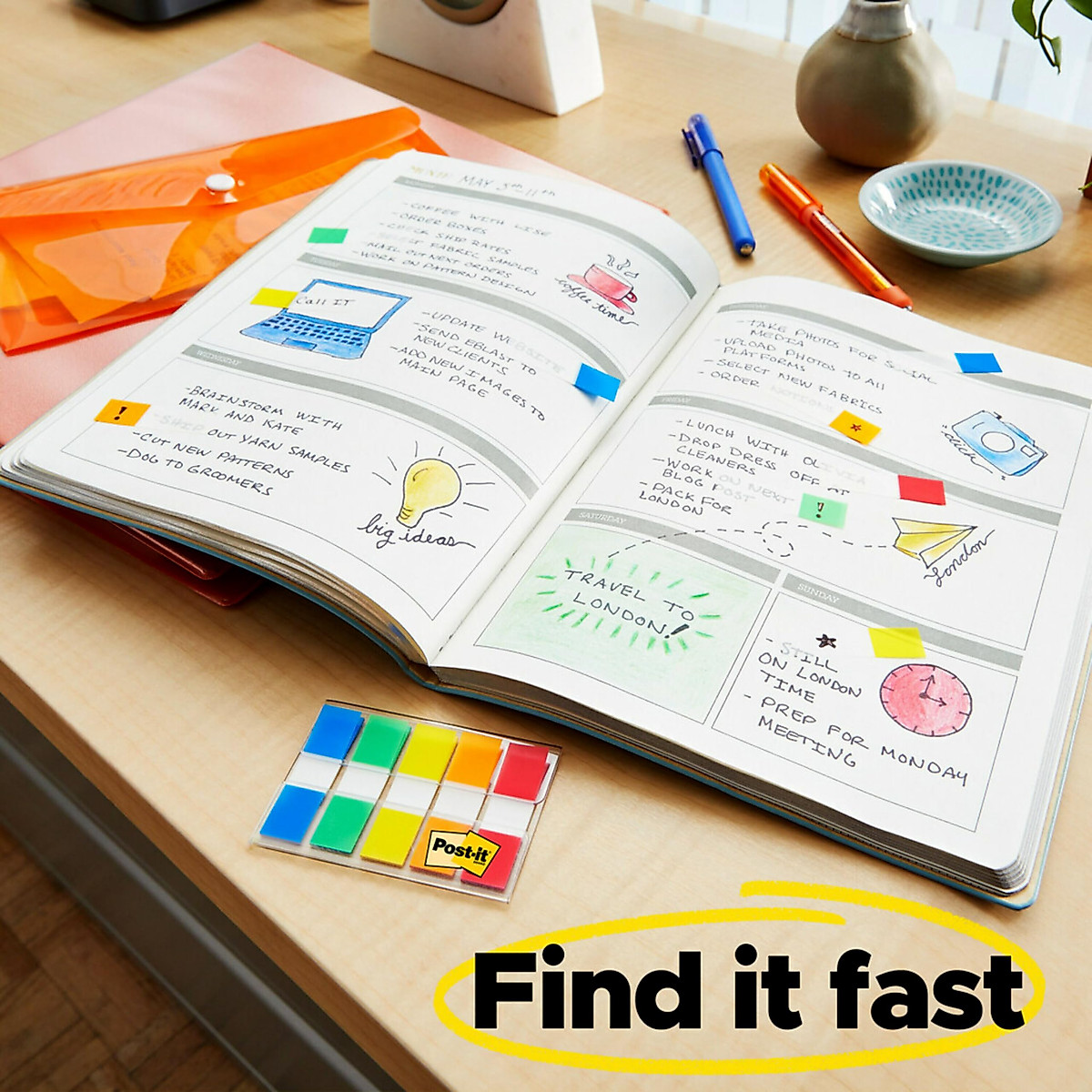 Post-it Flags 6835CB2 Page Flags in Portable Dispenser, 5 Bright Colors, 5 Dispensers, 20 Flags/Color