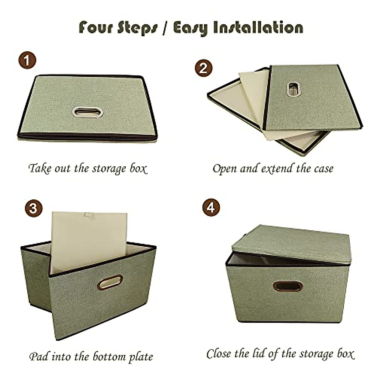 YJMZ Green Storage Bins With Lids 3 Pack,[17.3x11.8x11.8''],Linen Fabric Collapsible Storage Bins Large,Storage Containers For Organizing.Storage Box Suitable For Living Room, Bedroom, Garage, Closet，Shelf