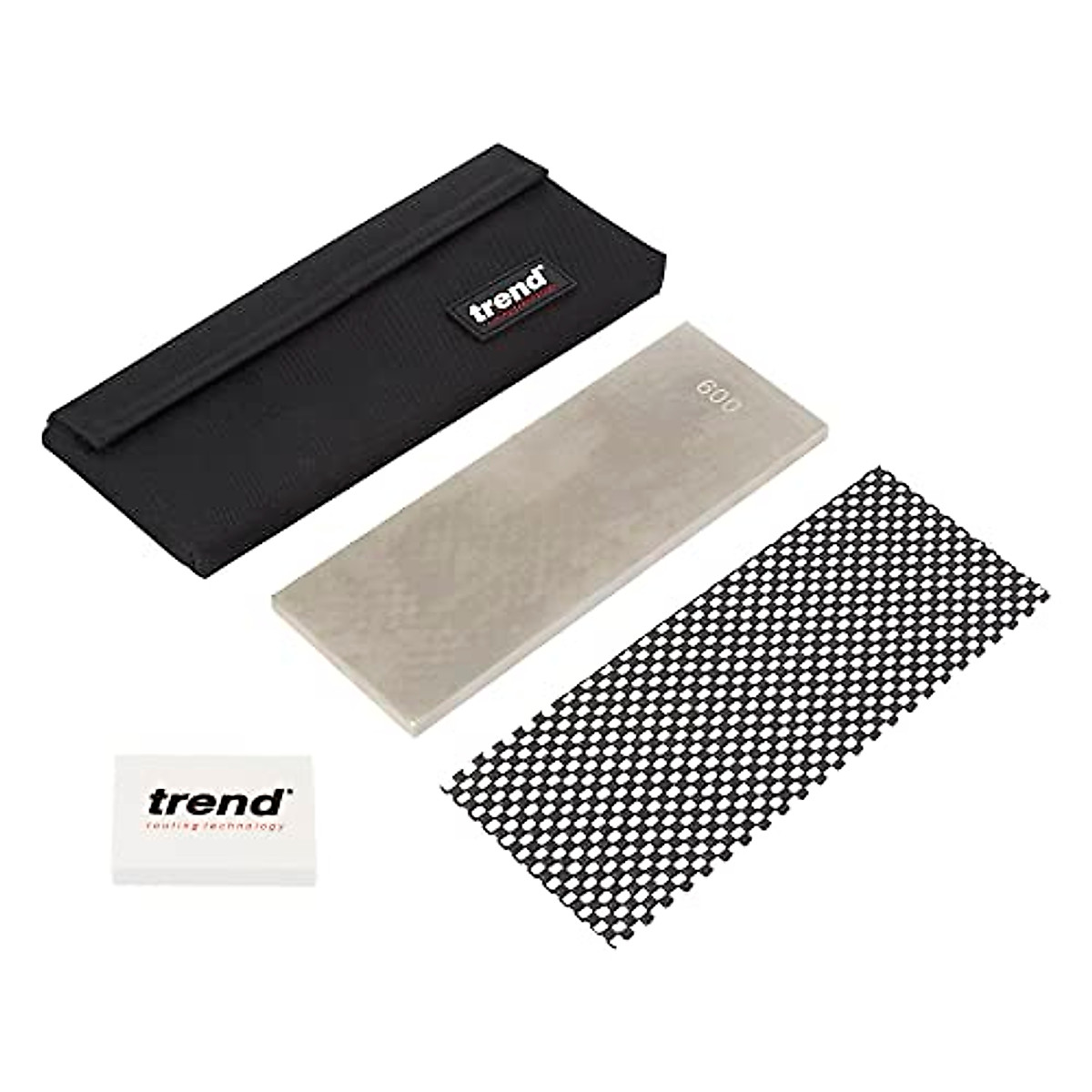 Trend 8-Inch Diamond Sharpening & Flattening Stone, Double Sided (180/600 Grit) Bench Stone with Pouch, Cleaning Block & Non-Slip Mat, DWS/CP8/FX