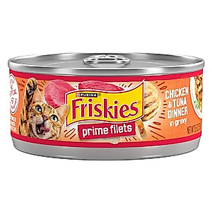 Purina Friskies Gravy Wet Cat Food, Prime Filets Chicken & Tuna Dinner in Gravy - (Pack of 24) 5.5 oz. Cans