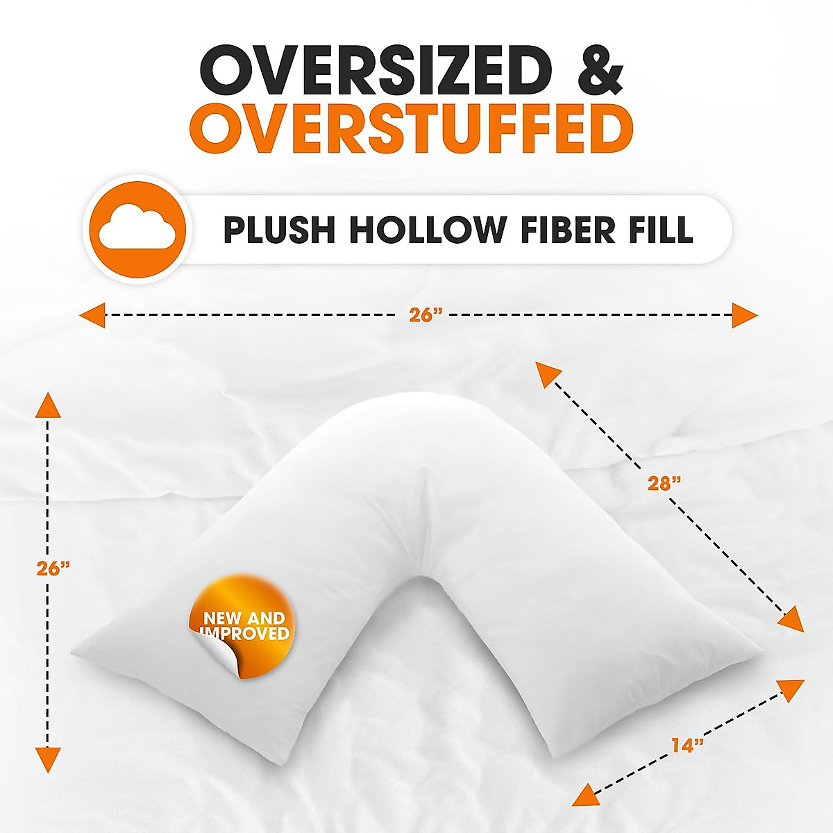 Cheer Collection Oversized V Shaped Pillow, L Shaped Pillow for Neck and Shoulder Support, Side Pillow for Sleeping on Side, Pregnancy Pillow, Curved Pillow, Includes Pillow Cover