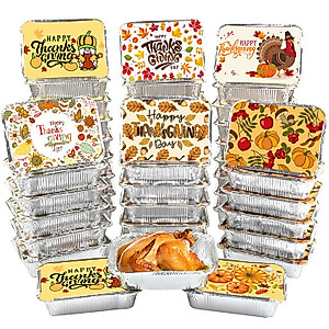 Thanksgiving Leftover Containers, 48 Pcs Thanksgiving Disposable Tin Foil Food Containers with Lids Aluminum To Go Storage Pans Foil Trays for Fall Party Supplies Thanksgiving Party Favors