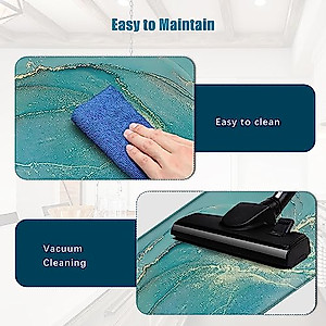 Sofort Anti Fatigue Kitchen Mats for Floor 2 Piece Set, Cushioned Memory Foam Kitchen Rug, Non Slip Waterproof Teal Marble Kitchen Mat, Comfort Standing Mats for Kitchen, Laundry, Office, Sink