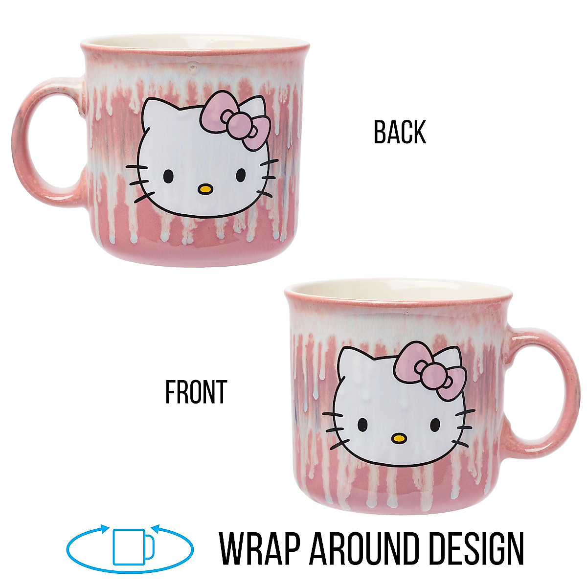 Silver Buffalo Sanrio Hello Kitty Pink Bow Reactive Glaze Ceramic Camper Mug, 20 Ounces