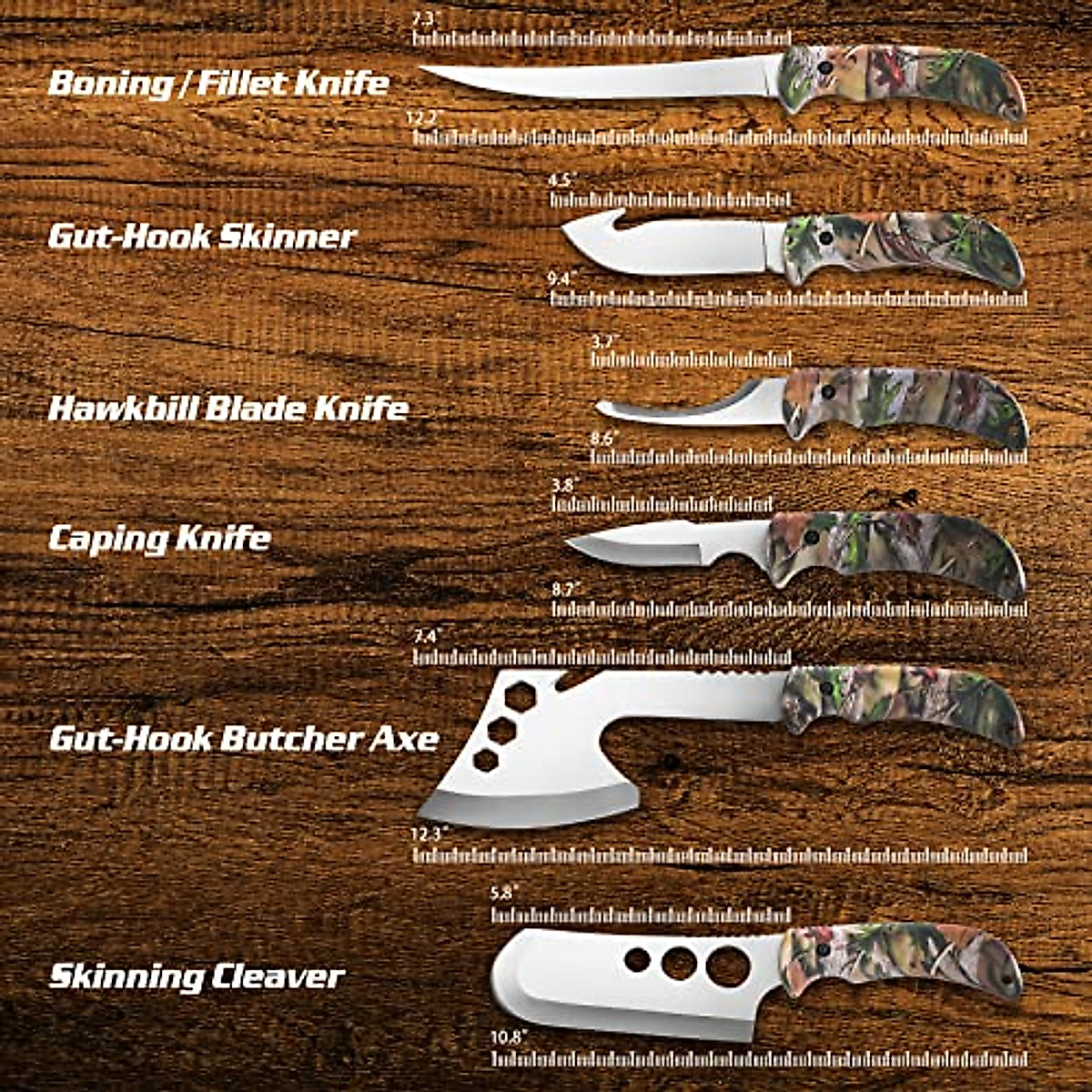 LYTACTICS Hunting Deer Knife Set Field Dressing Kit Forest Portable Butcher Game Processor Set, 12 Pieces