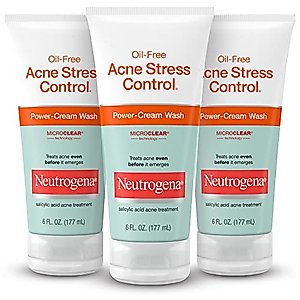 Neutrogena Oil-Free Acne Stress Control Power-Cream Face Wash with 2% Salicylic Acid Acne Treatment Medication, Soothing Daily Acne Facial Cleanser for Acne-Prone Skin Care, 6 fl. oz
