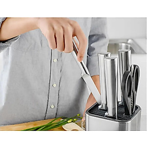 Dura Living Universal Knife Block Holder, Stainless Steel Knife Stand Without Knives, Safe Space Saver Stable Knife Storage with Scissors Slot, Detachable for Easy Cleaning, Kitchen Organizer, Silver
