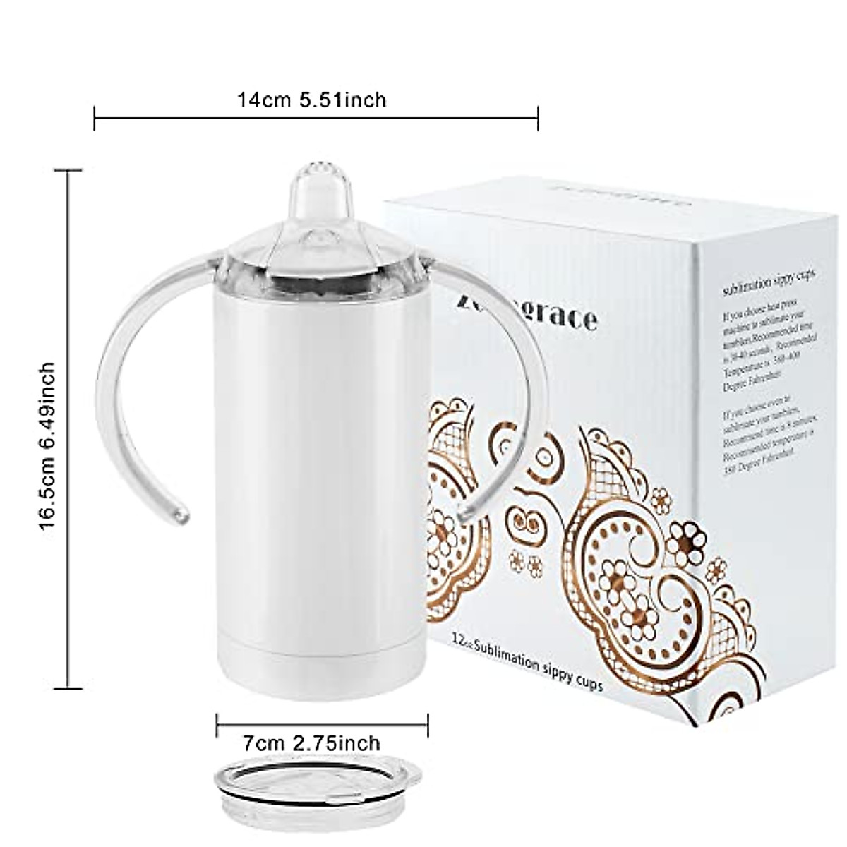 ZONEGRACE 4 Pack 12 OZ Sublimation White Blank Straight Sippy Cup,Insulated Stainless Steel Tumblers with Screw-ON LIDS