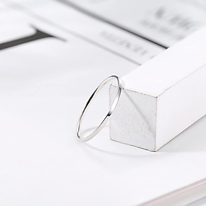 MILACOLATO S925 Sterling Silver Rings for Women Men 18K White Gold Plated Stackable Statement Thin Plain Thumb Ring High Polished Wedding Band Ring Comfort Fit Size 9, 1mm