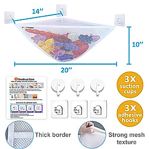 Bath Toy Holder Corner, Kids Bath Toy Net for Tub, Bathtub Toy Holder Basket, Mesh Bath Toy Storage Tub Bin, Hanging Hammock Organizer, Shower Caddy Bag Suction Cups, Baby Bathroom Toy Storage for Tub