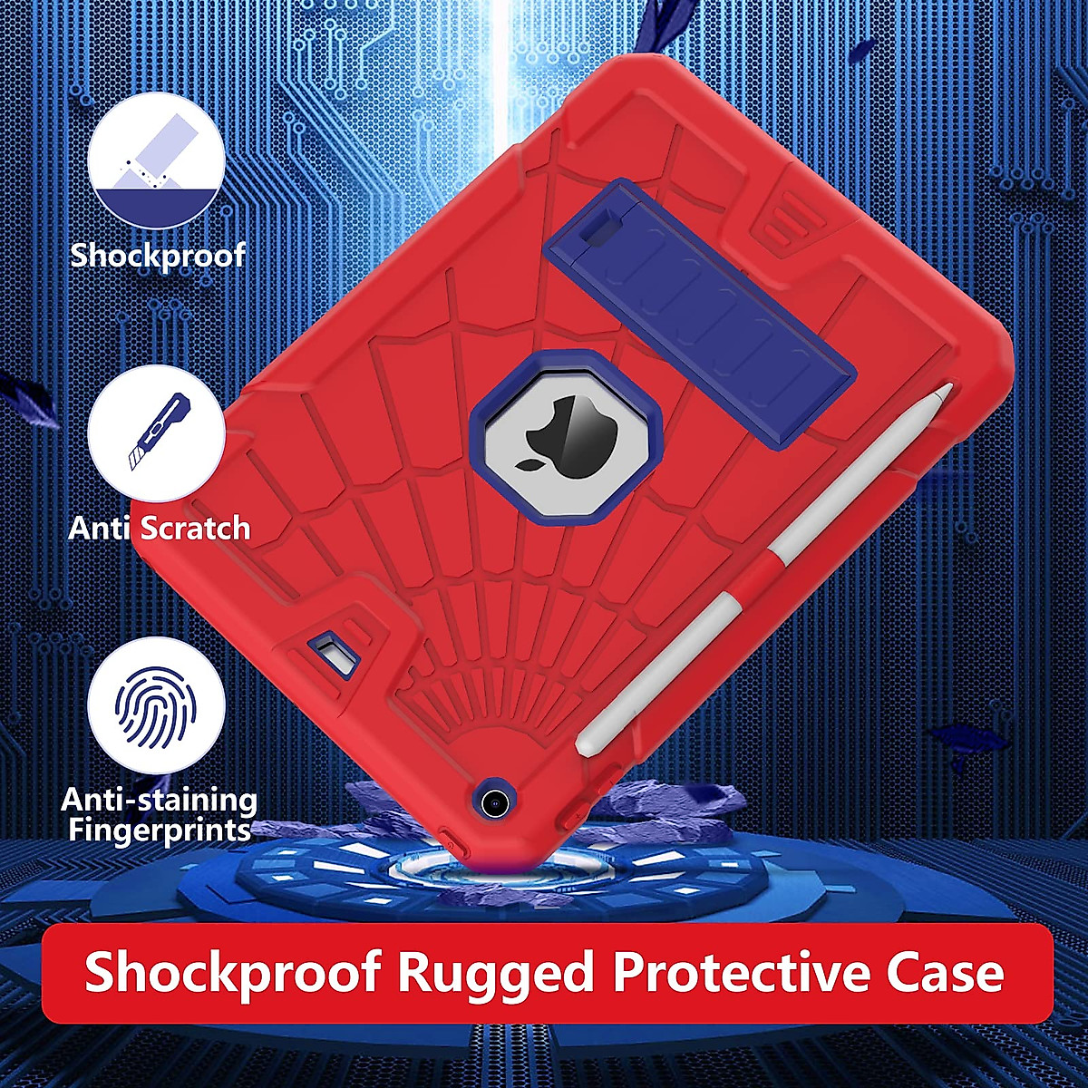New iPad 5th 6th Generation Case 9.7 inch 2017 2018 Released with Stand & Pencil Holder | Kids Friendly 3-Layer Heavy Duty Rugged Protective Shockproof | Red & Blue