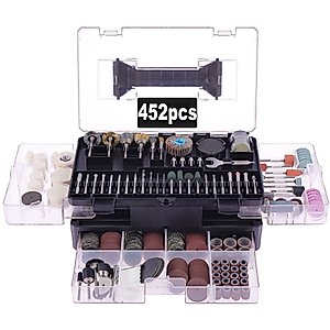 Rotary Tool Accessories Kit,Craftforce 452pcs Accessories Kit Compatible with 1/8" Shank Dremel Tool & Flex Shaft Grinder for Easy Cutting Grinding Sanding Carving Polishing Engraving Drilling