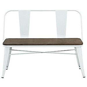 Whi Rustic Industrial Metal & Solid Wood Back in White Bench