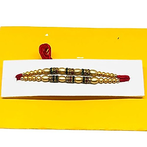 TheNext7 Beautiful Rakhi for Brother, Traditional Design Handmade Rakhi, Rakhee Bracelet for Brother Bhayi Bhabi, White Beads and Red-White-Green Rings Rakhi, Indian Traditional Rakhi Thread Set of 2
