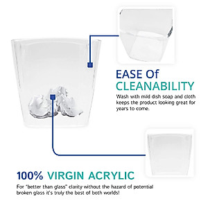 Huang Acrylic Clear Square Mini Wastebasket Trash Can | Garbage Container Bin for Bathrooms, Kitchens, Home Offices | Shatter-Proof, Stylish, Durable and Compact Design