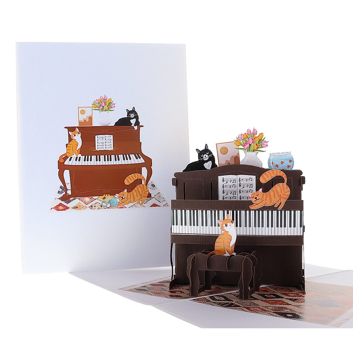 iGifts And Cards Crazy Cats With Fancy Piano 3D Pop Up Greeting Card - Cute Music Graduation Card, Awesome Cat Lovers Gift, Funny Happy Birthday Wish, Feline Party, Housewarming, Best Friendship