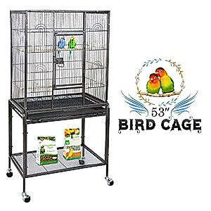 ZENY 53-Inch Parakeet Bird Cage, Wrought Iron Standing Large Parrot Parakeet Flight Birdcage with Rolling Stand, Pet Parrot Cage, Flight Cage for Cockatiels Parakeet Lovebird Canary Finch