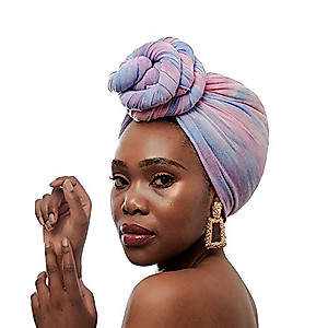 Tie Dye Head Scarf for Women Long Wrap Turban Headband (1PCS (Pink+Blue))