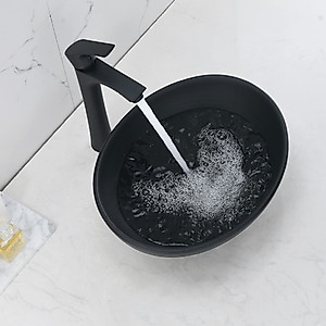 Oval Black Vessel Sink with Faucet and Drain Combo -Bokaiya 16x13 Ceramic Bathroom Sink Above Counter Vessel Sink Oval Porcelain Ceramic Bathroom Lavatory Vanity Sink Art Basin Set