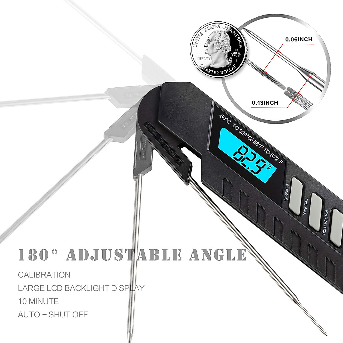 Waterproof Digital Meat Thermometer Super Fast Instant Read Thermometer BBQ Thermometer with Calibration and Backlit Function Cooking Thermometer for Food, Candy, Milk, Tea, Grill Smokers