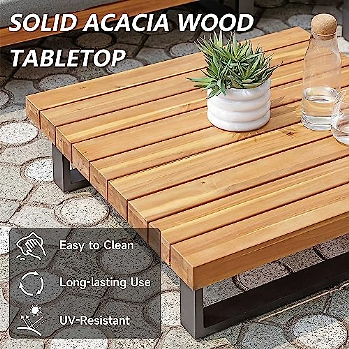 Homedot Patio Sofa Set with Metal Frame, Extra Large L Shaped Outdoor Sectional Sofa Set with Built-in Side Table, Modern Patio Conversation Set with Coffee Table&Removable Cushion for Garden