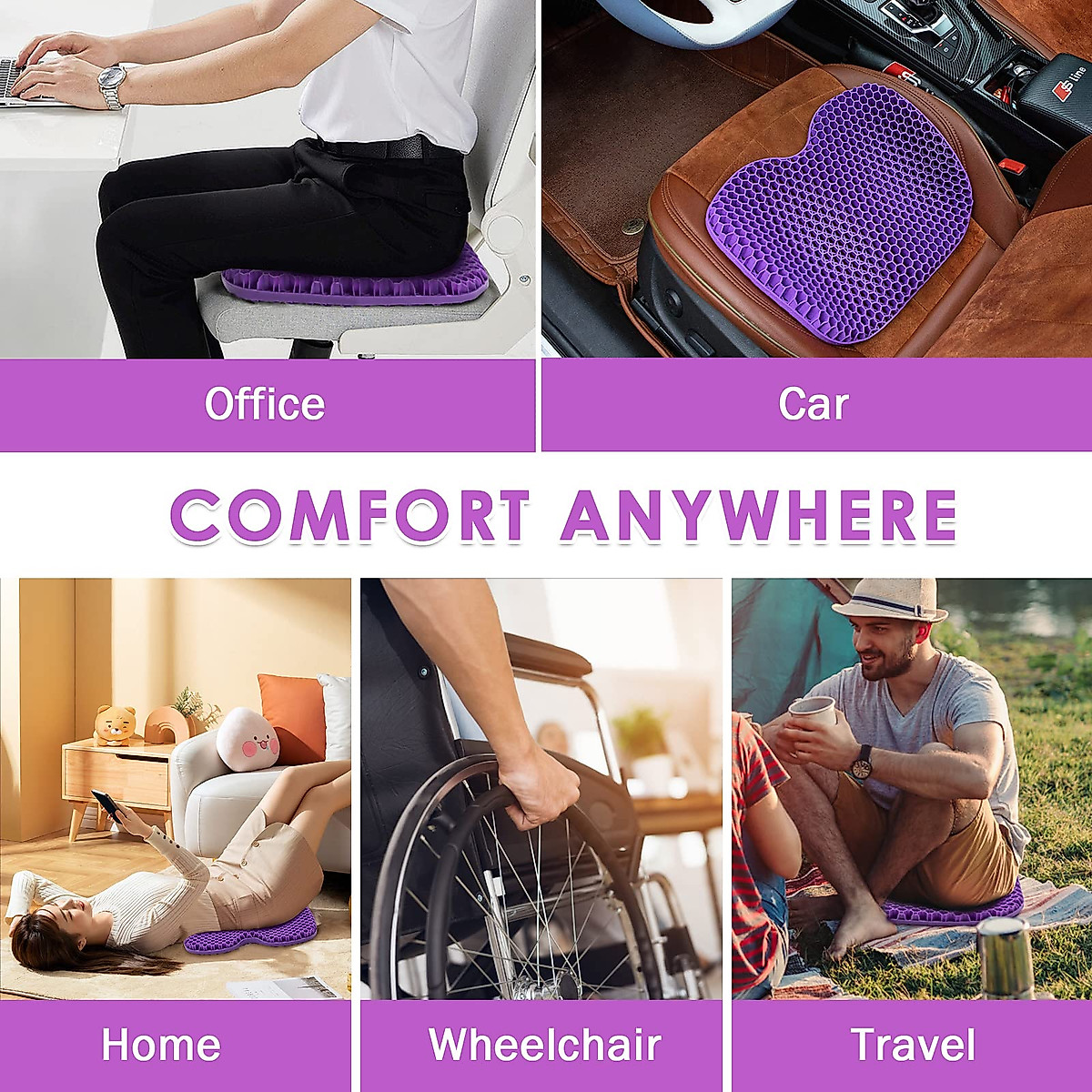 Enhanced Full Gel Seat Cushion for Sitting - Hip, Coccyx, Sciatica, Pressure Sores Tailbone Pain Relief Pad, Seat Cushion for Car, Wheelchair, Desk, Stadium - Office Cushion for Pressure Relief